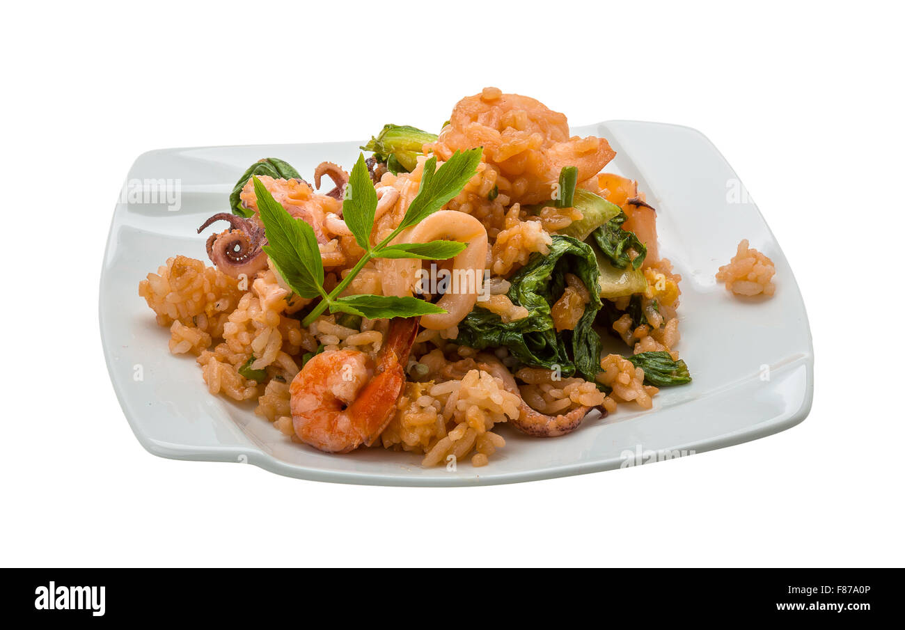 Rice with seafood isolated on white Stock Photo - Alamy