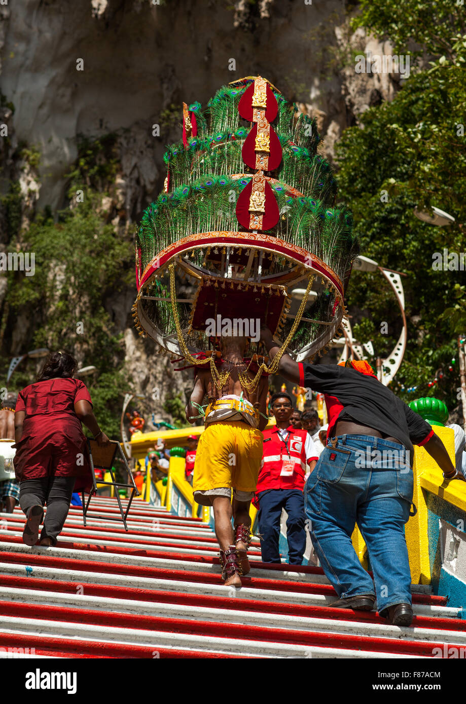 Devotee Kavadi Bearer Climbing Stairs At Thaipusam Hindu Religious ...