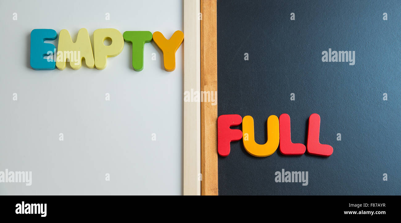 Wooden word EMPTY and FULL on black board and white board Stock Photo ...