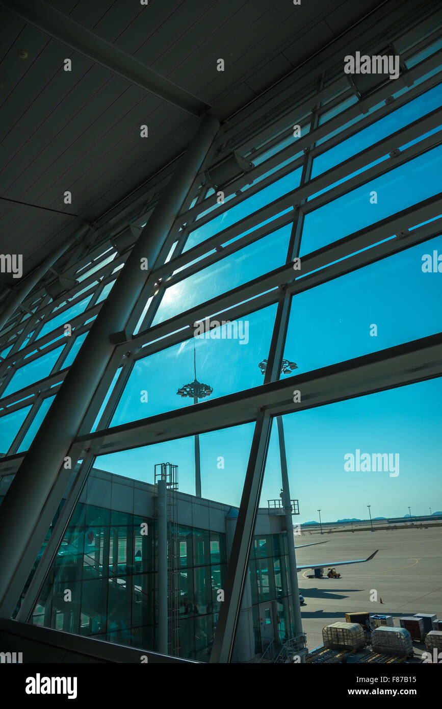 See through glass window from air port lounge view Stock Photo - Alamy