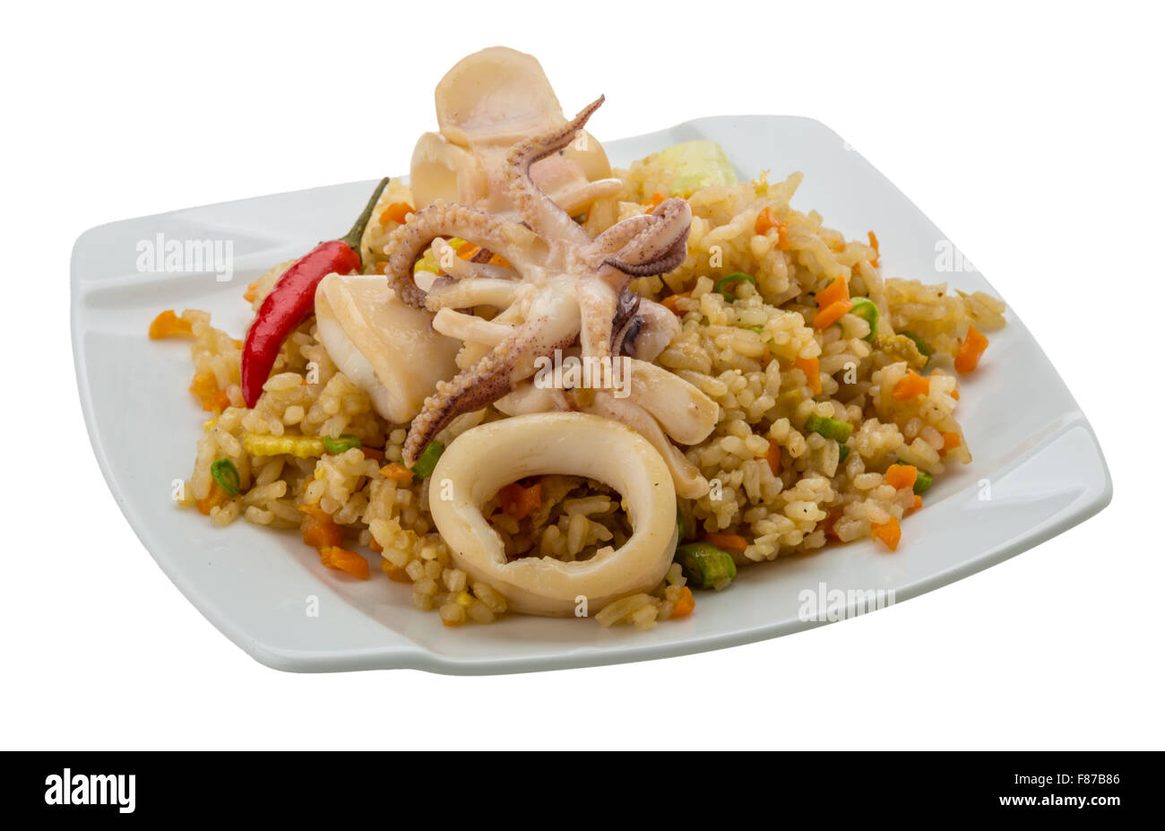 Fried rice with calamari - asian food Stock Photo - Alamy