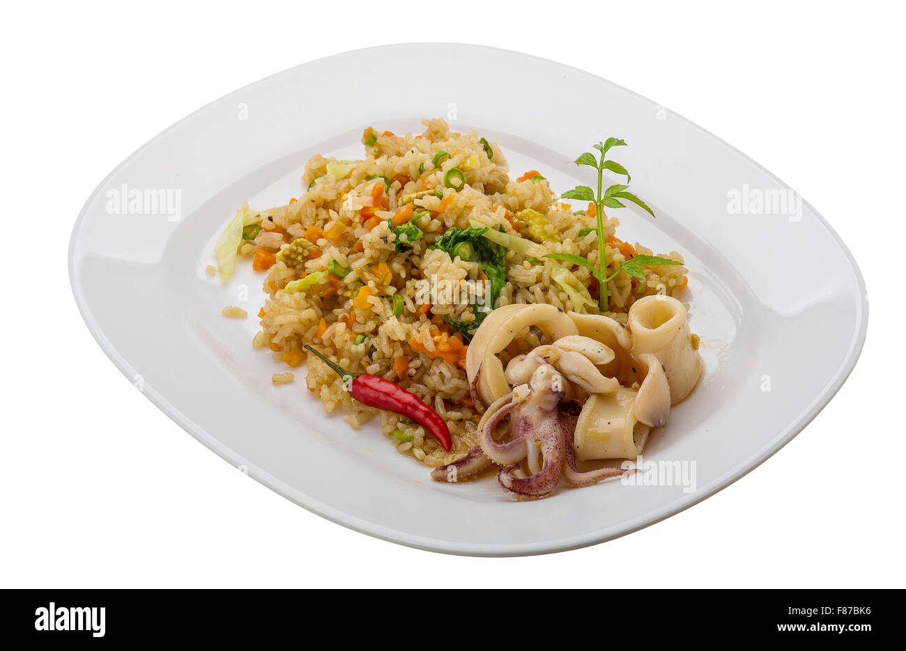 Fried rice with calamari - asian food Stock Photo - Alamy
