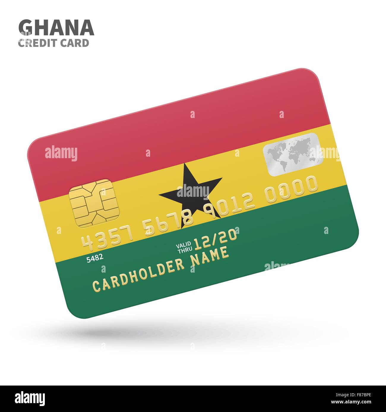 Credit card with Ghana flag background for bank, presentations and ...