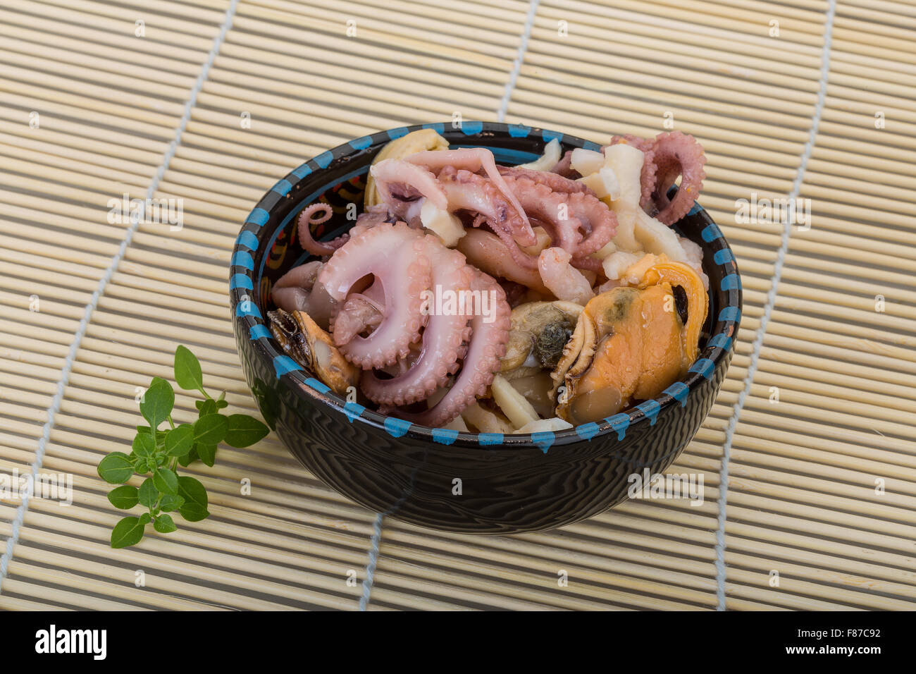 Seafood cocktail with octopus, shrimp, calamari and mussel Stock Photo ...