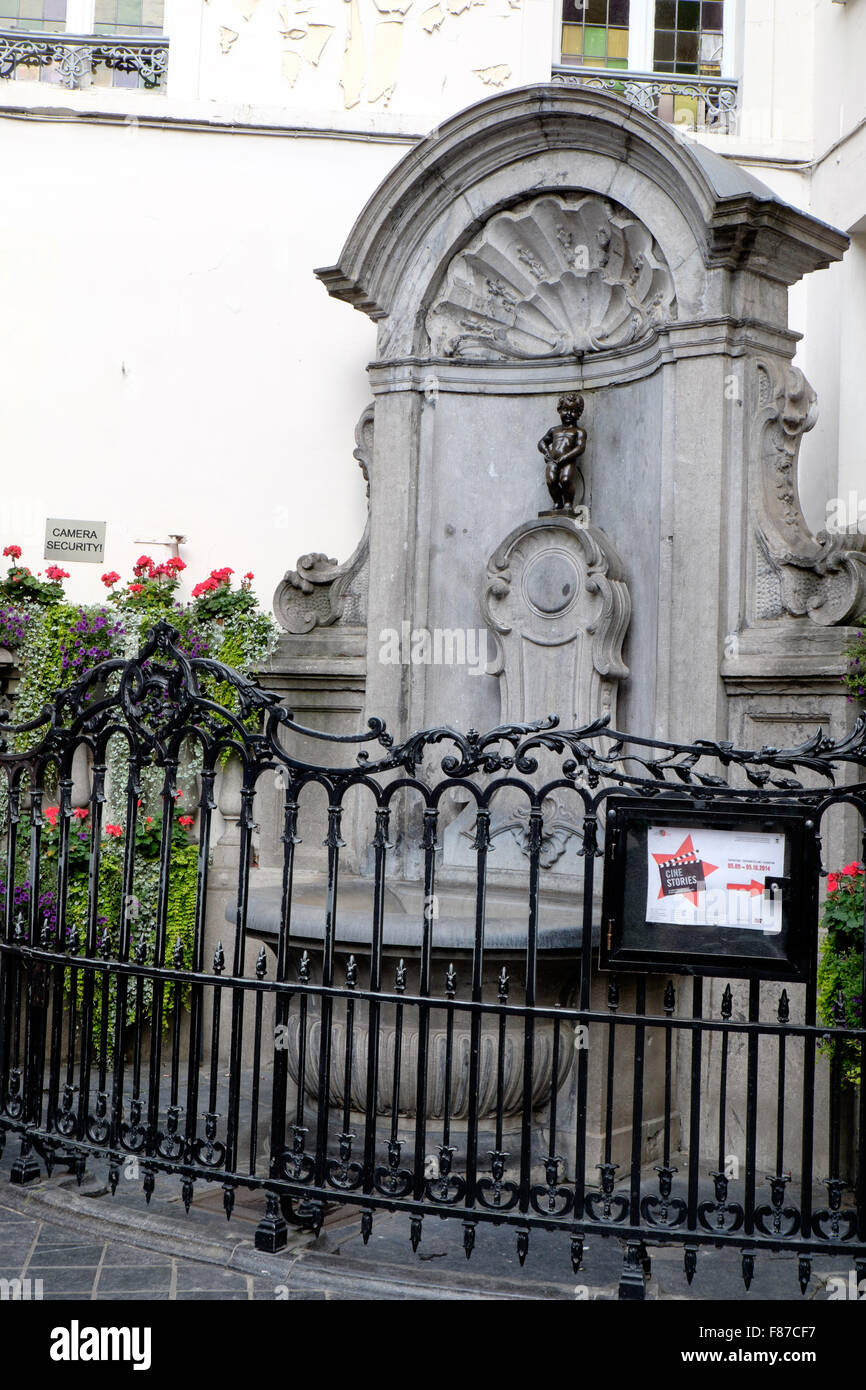 Manneken Pis, a famous statue fountain of a small boy urinating, is ...