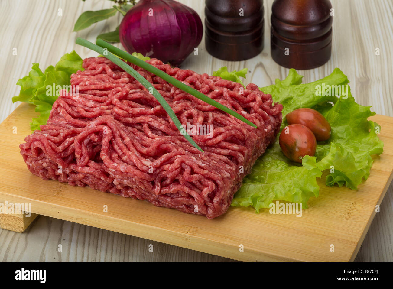 Raw minced beef with onion - ready for cooking Stock Photo - Alamy