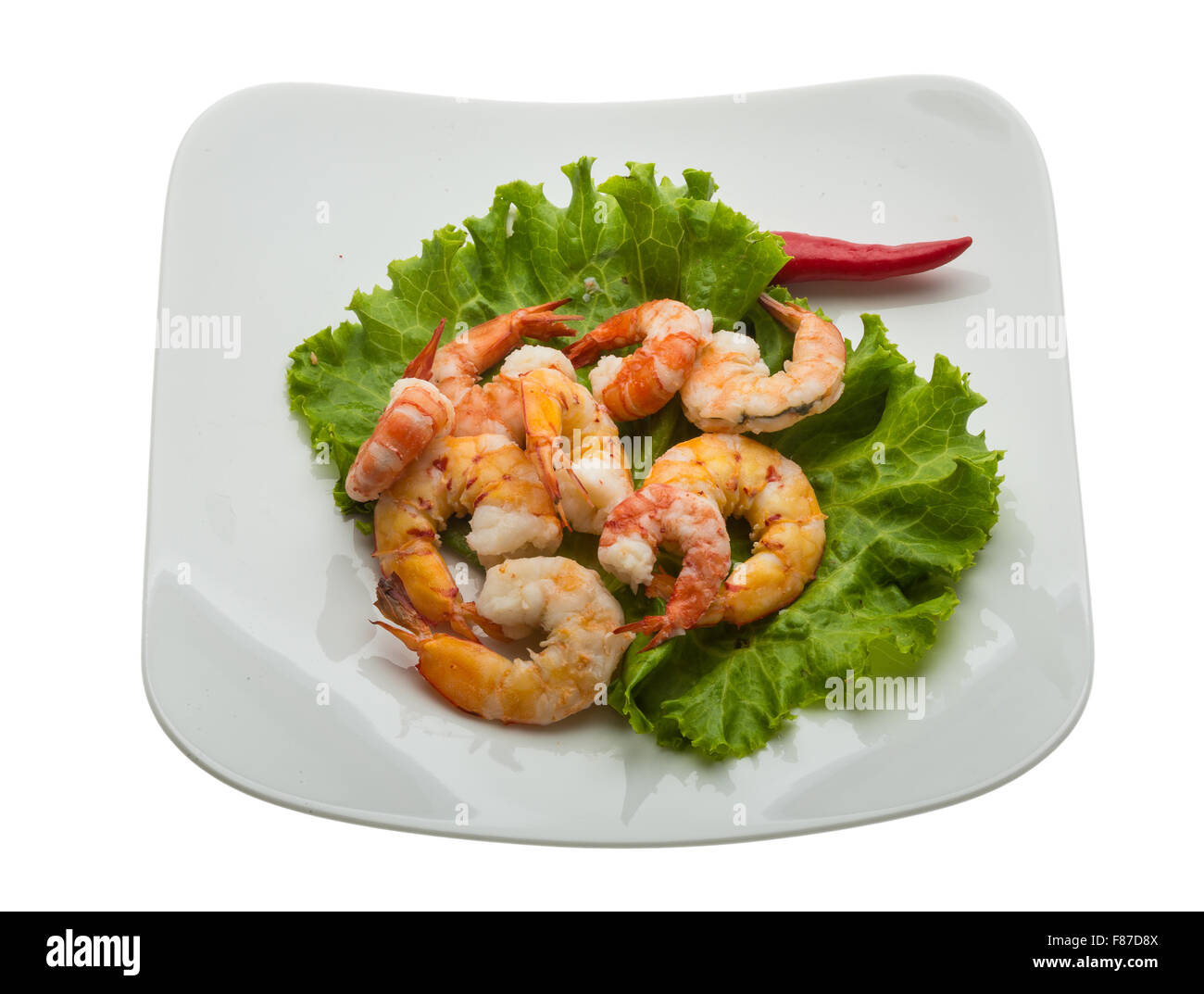 Unshelled king prawn heap with salad leaves Stock Photo - Alamy