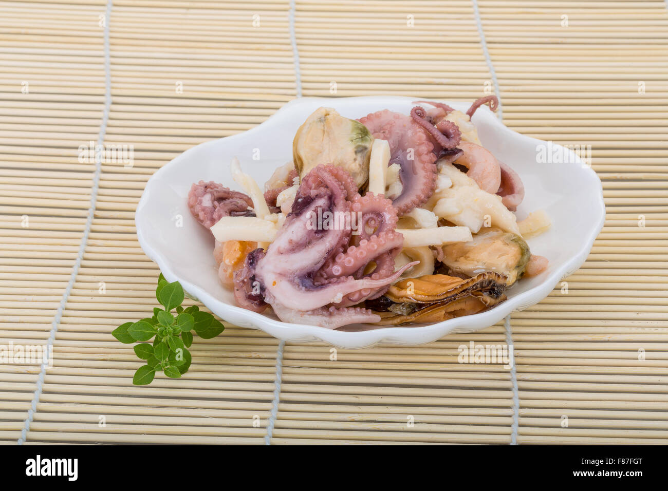 Seafood cocktail with octopus, shrimp, calamari and mussel Stock Photo ...