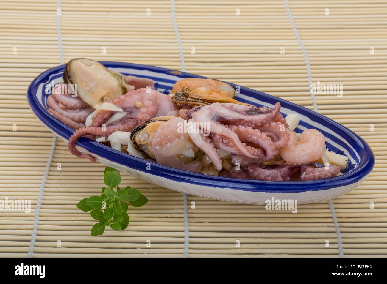 Seafood cocktail with octopus, shrimp, calamari and mussel Stock Photo ...
