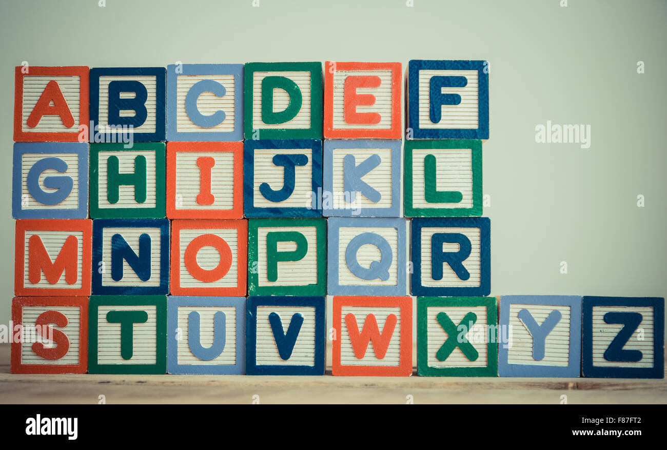 Wooden block alphabet A to Z Stock Photo - Alamy