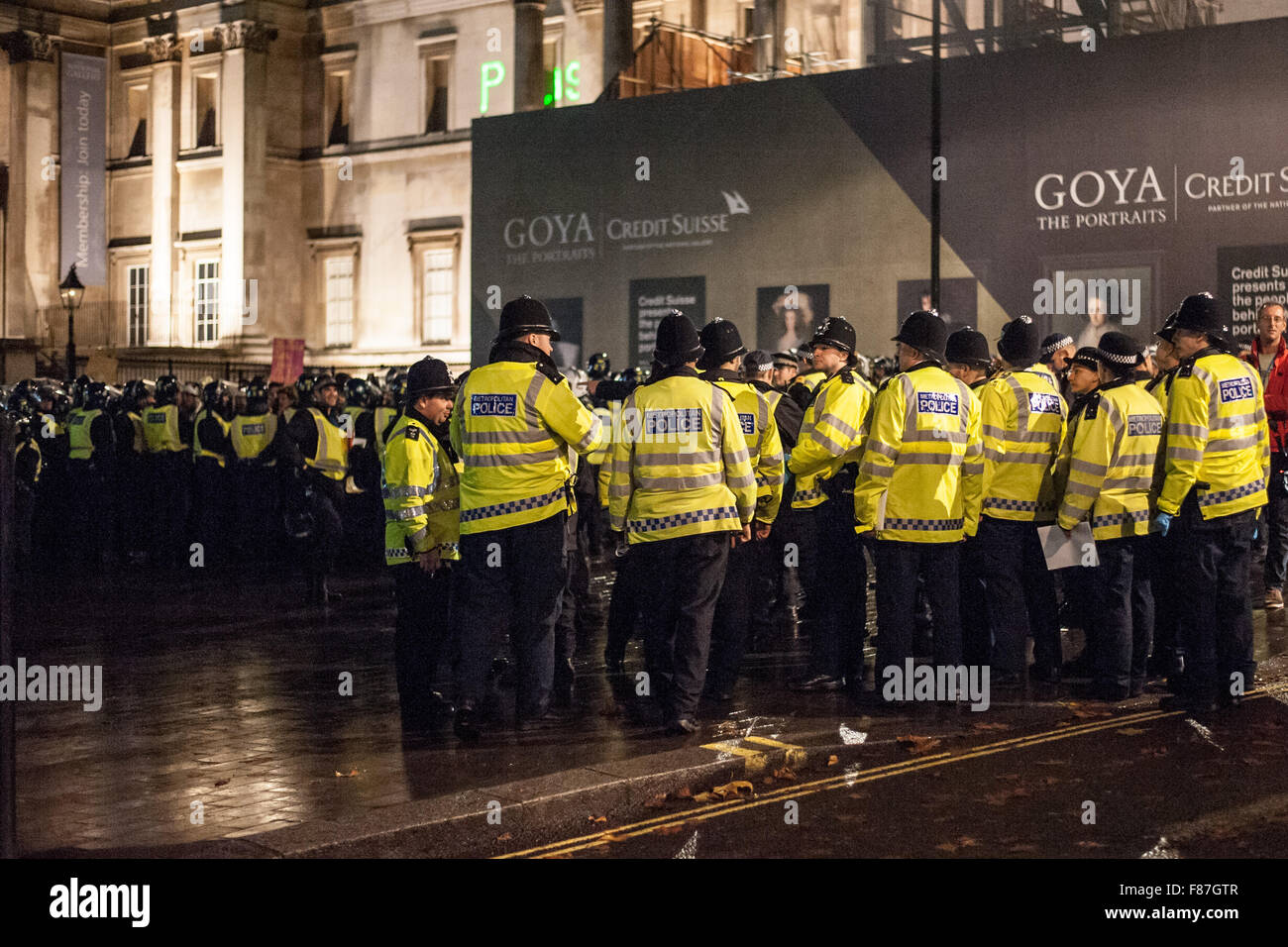 Late into the evening riot police deal with disorder near Trafalgar ...