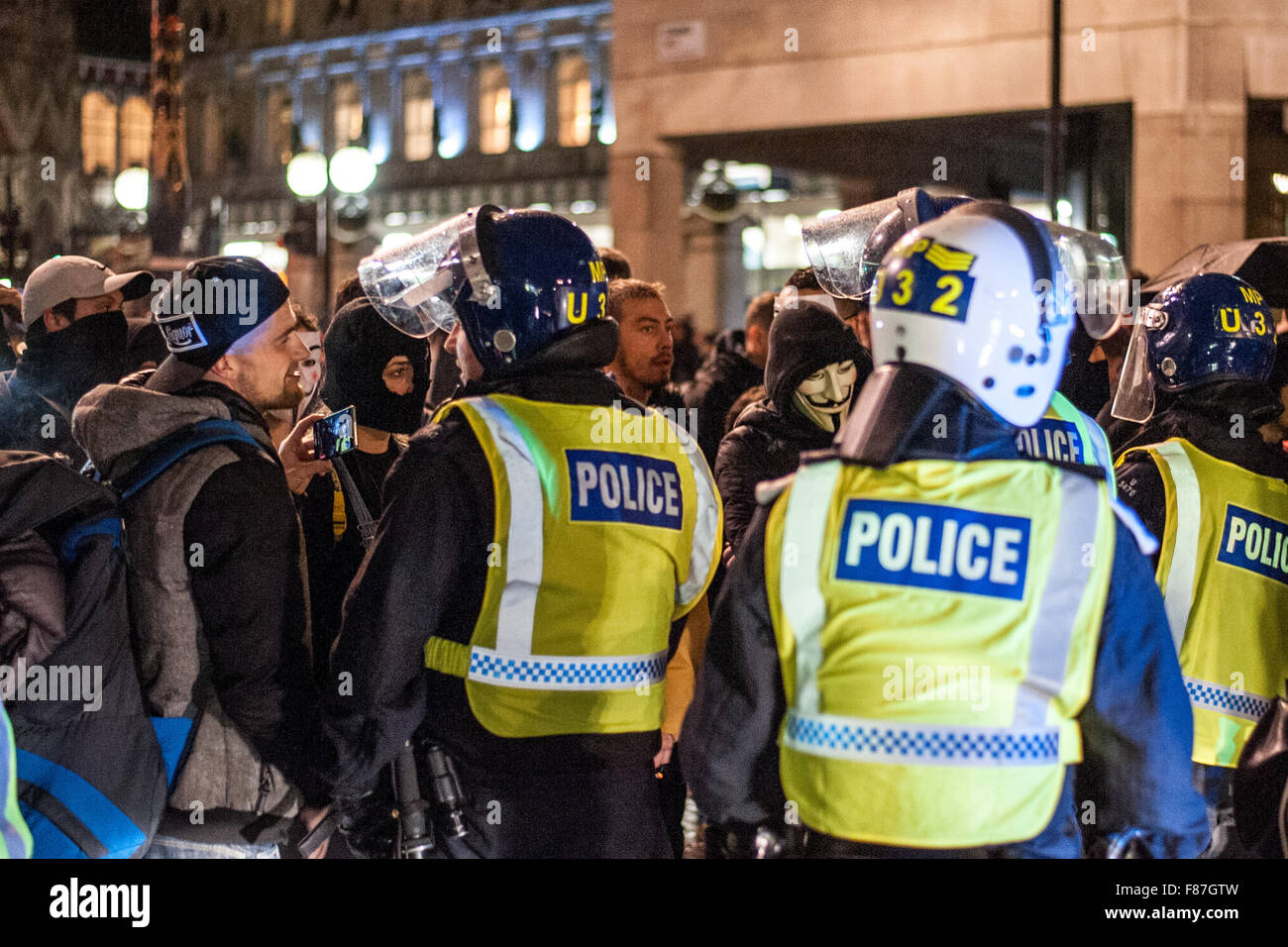 Late into the evening riot police deal with disorder near Trafalgar ...
