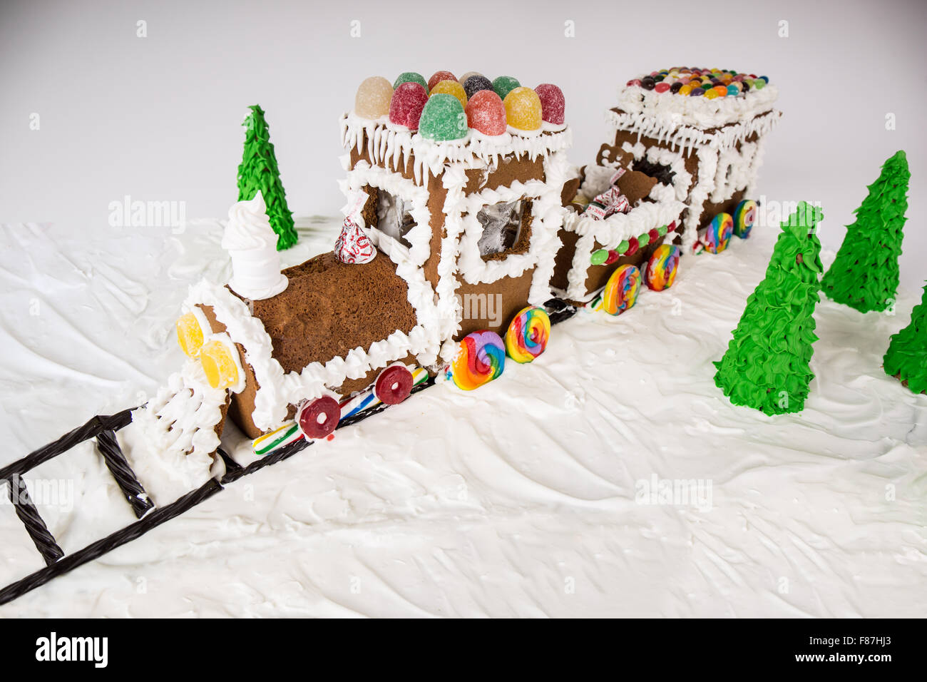 Homemade Santa's gingerbread train scene Stock Photo - Alamy