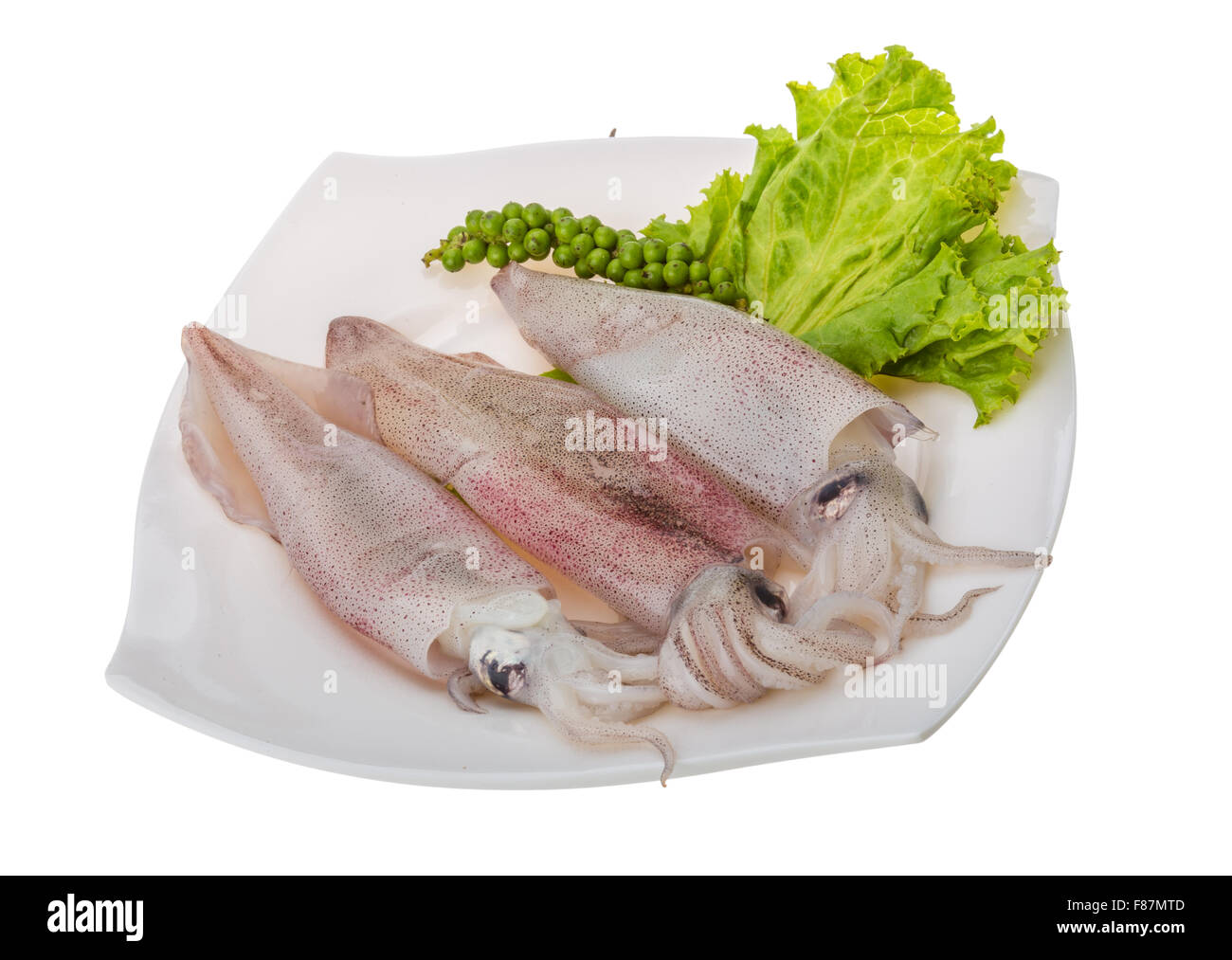 Raw calamari isolated on white background Stock Photo - Alamy