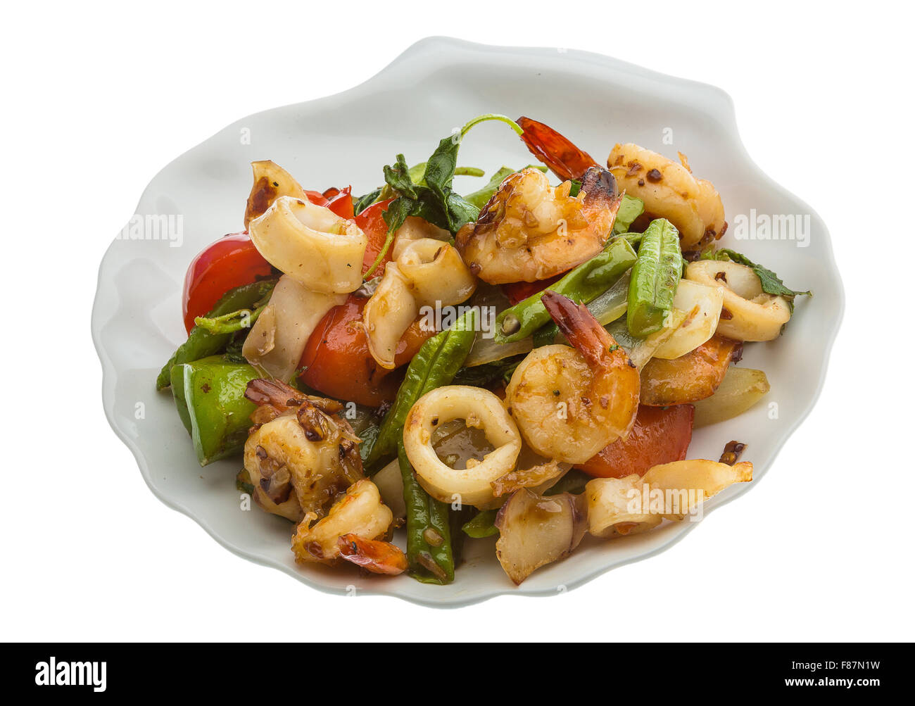 Seafood with vegetables - shrimps and calamari Stock Photo - Alamy
