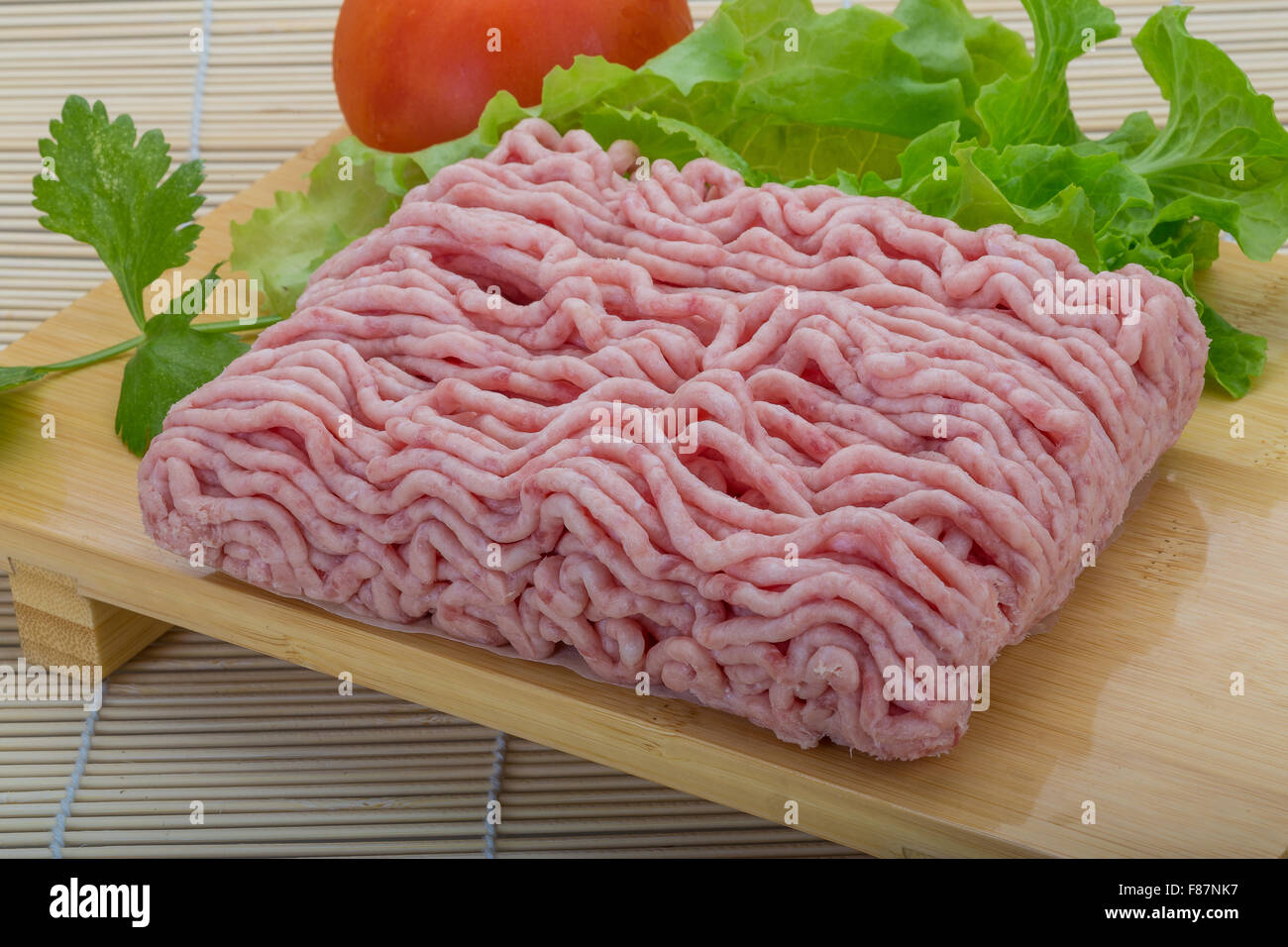 Raw minced pork meat on the desk with herbs Stock Photo - Alamy