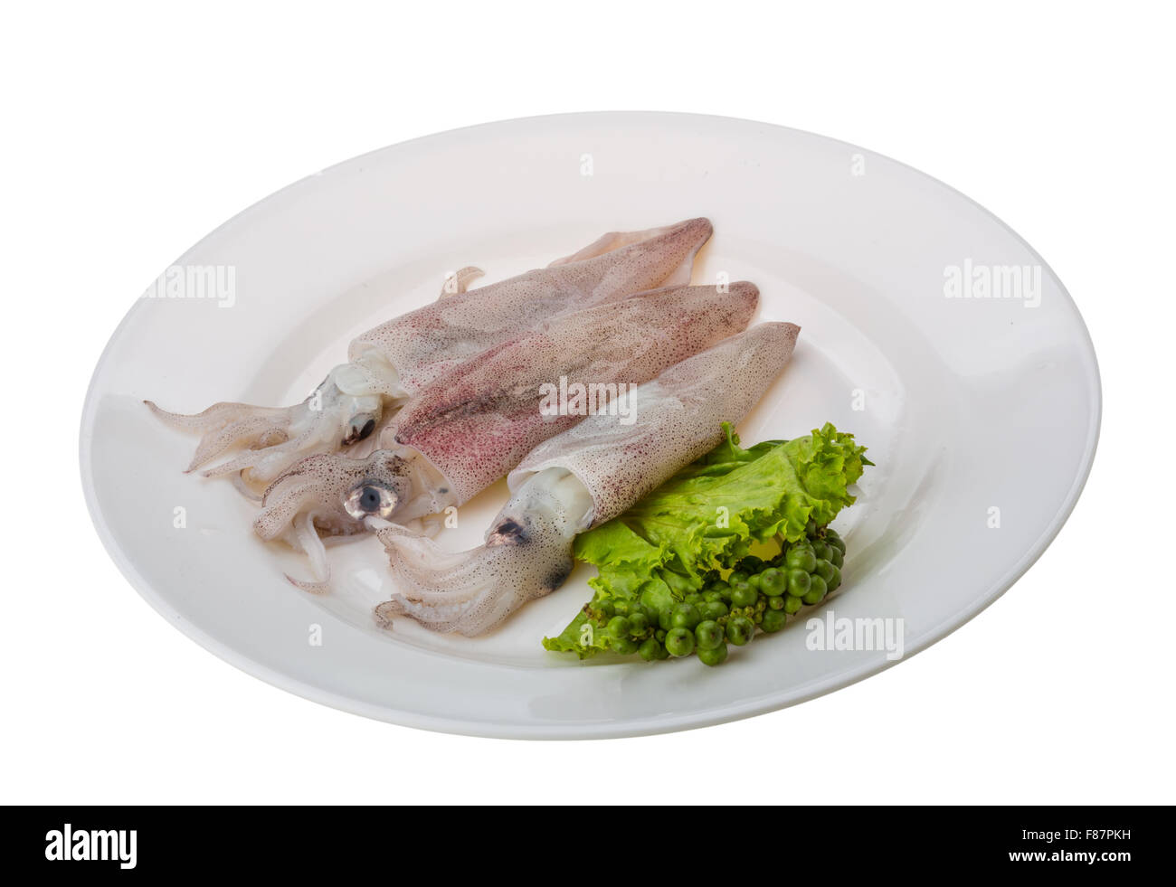 Raw calamari isolated on white background Stock Photo - Alamy