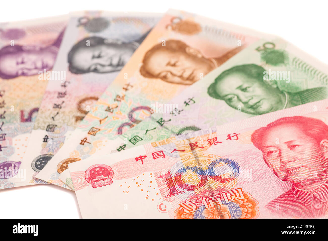 Chinese yuan banknotes isolated on white background Stock Photo - Alamy