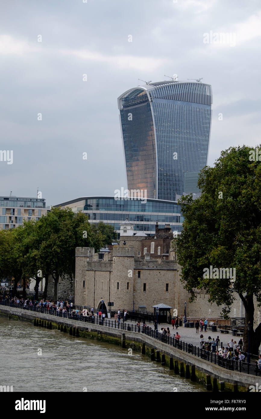 The modern London skyline rises high above the ancient Tower of London ...