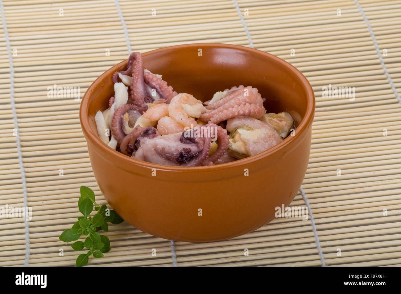 Seafood cocktail with octopus, shrimp, calamari and mussel Stock Photo ...