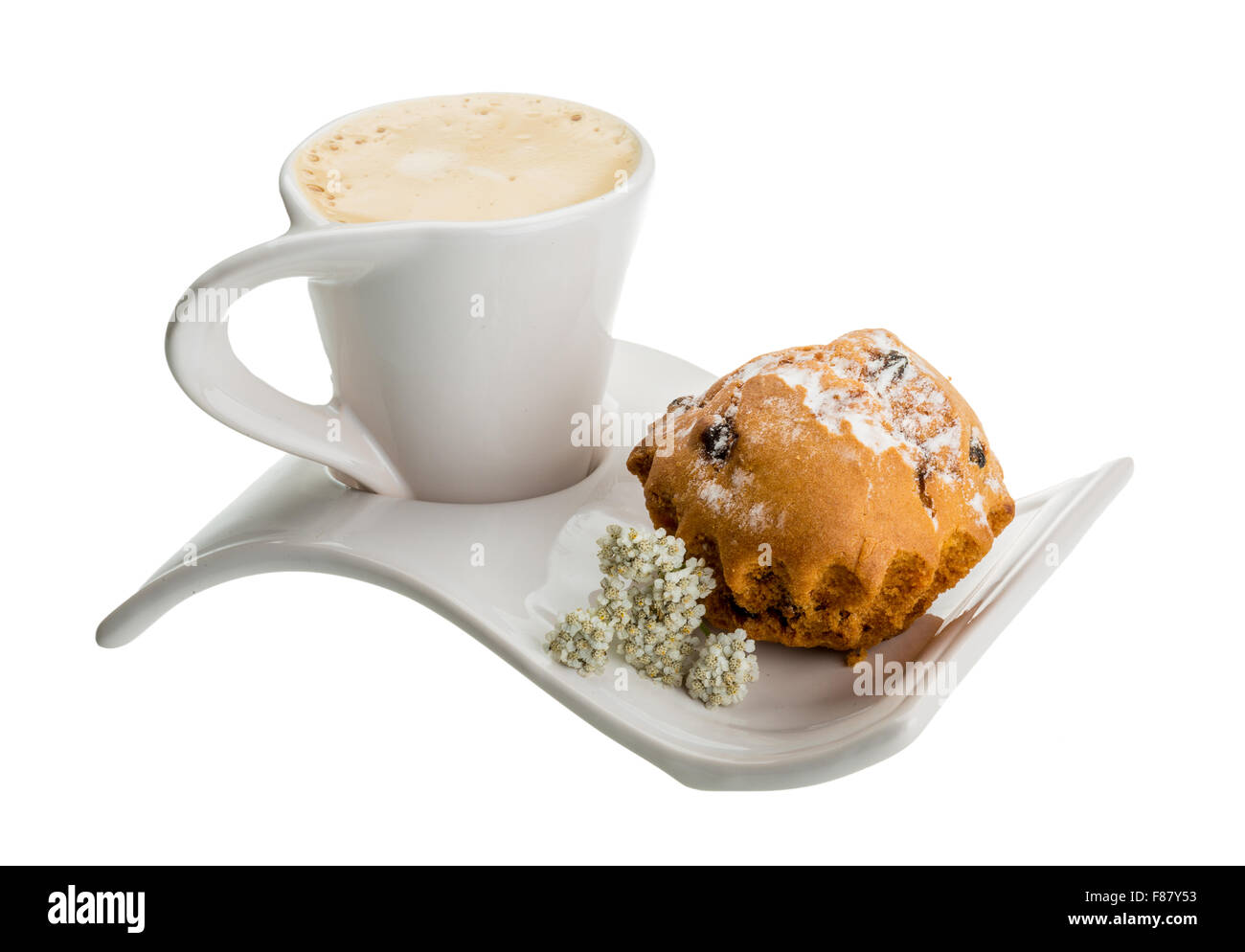 Coffee with cake isolated on white background Stock Photo - Alamy