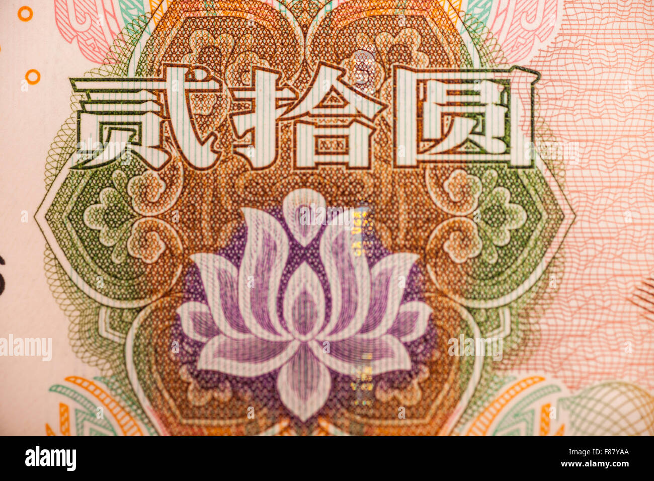 Extreme of flower in Chinese Yuan banknote Stock Photo - Alamy