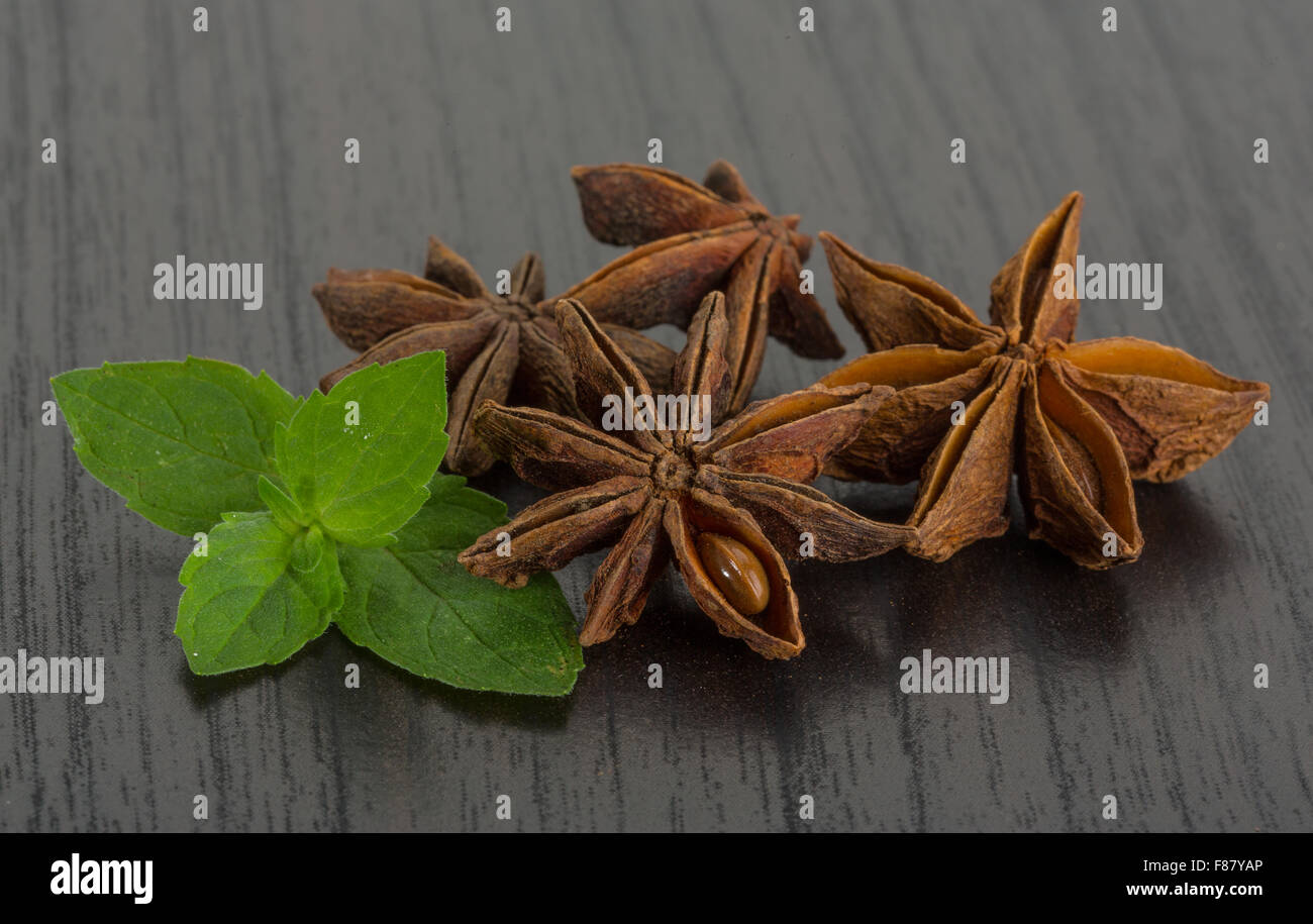 Star anise with mint leaves Stock Photo - Alamy