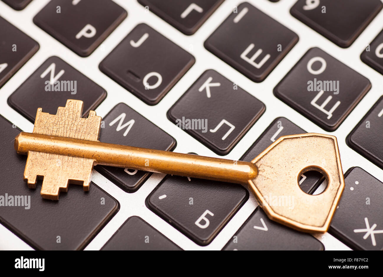 Computer with key. internet and network security concept Stock Photo ...