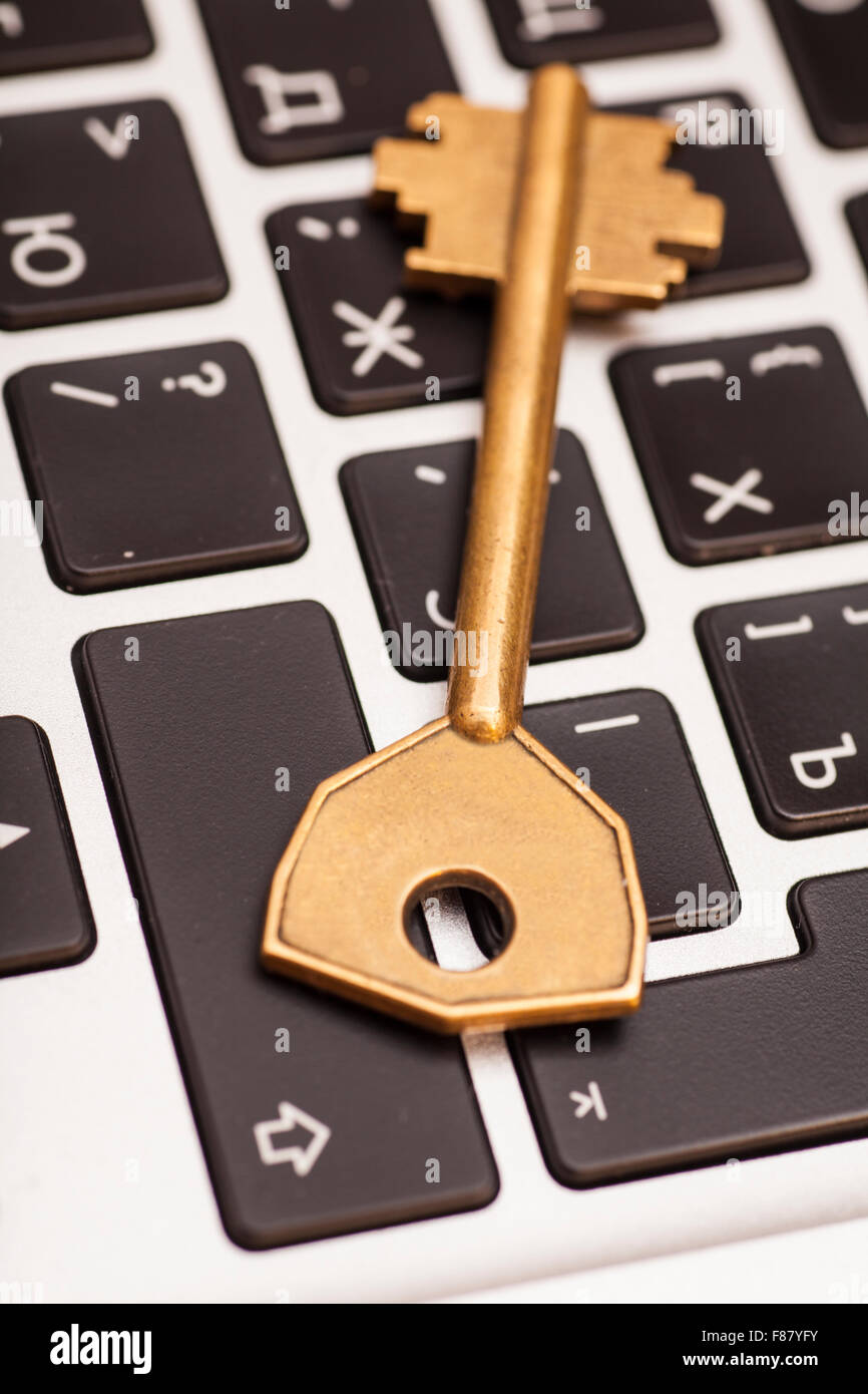 Computer with key. internet and network security concept Stock Photo ...