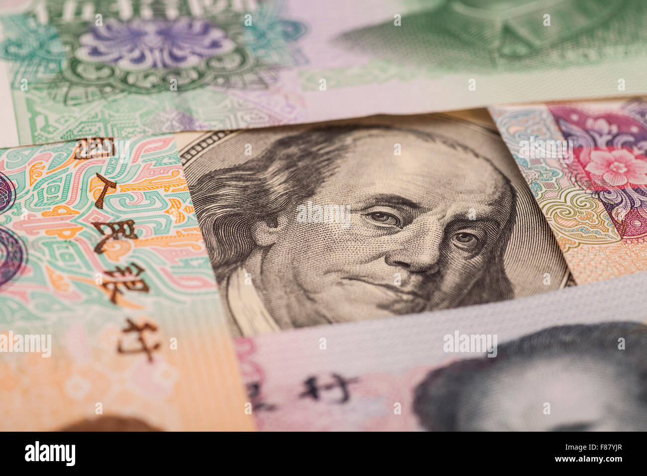 Hundred dollar bill surrounded by Chinese Yuan Stock Photo - Alamy