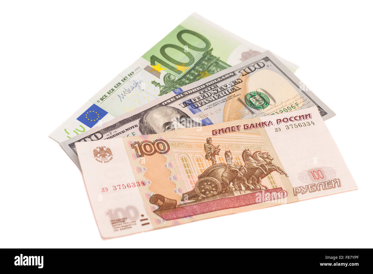 Ruble banknote and dollar banknote and euro banknote Cut Out Stock ...