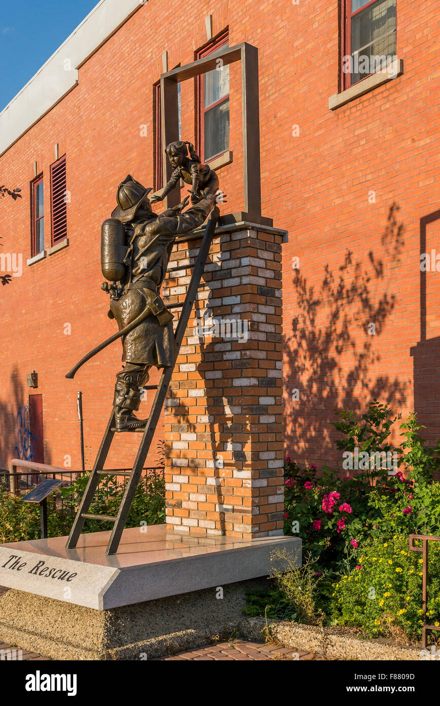 The Rescue sculpture Fireman rescuing young girl, Edmonton, Alberta ...