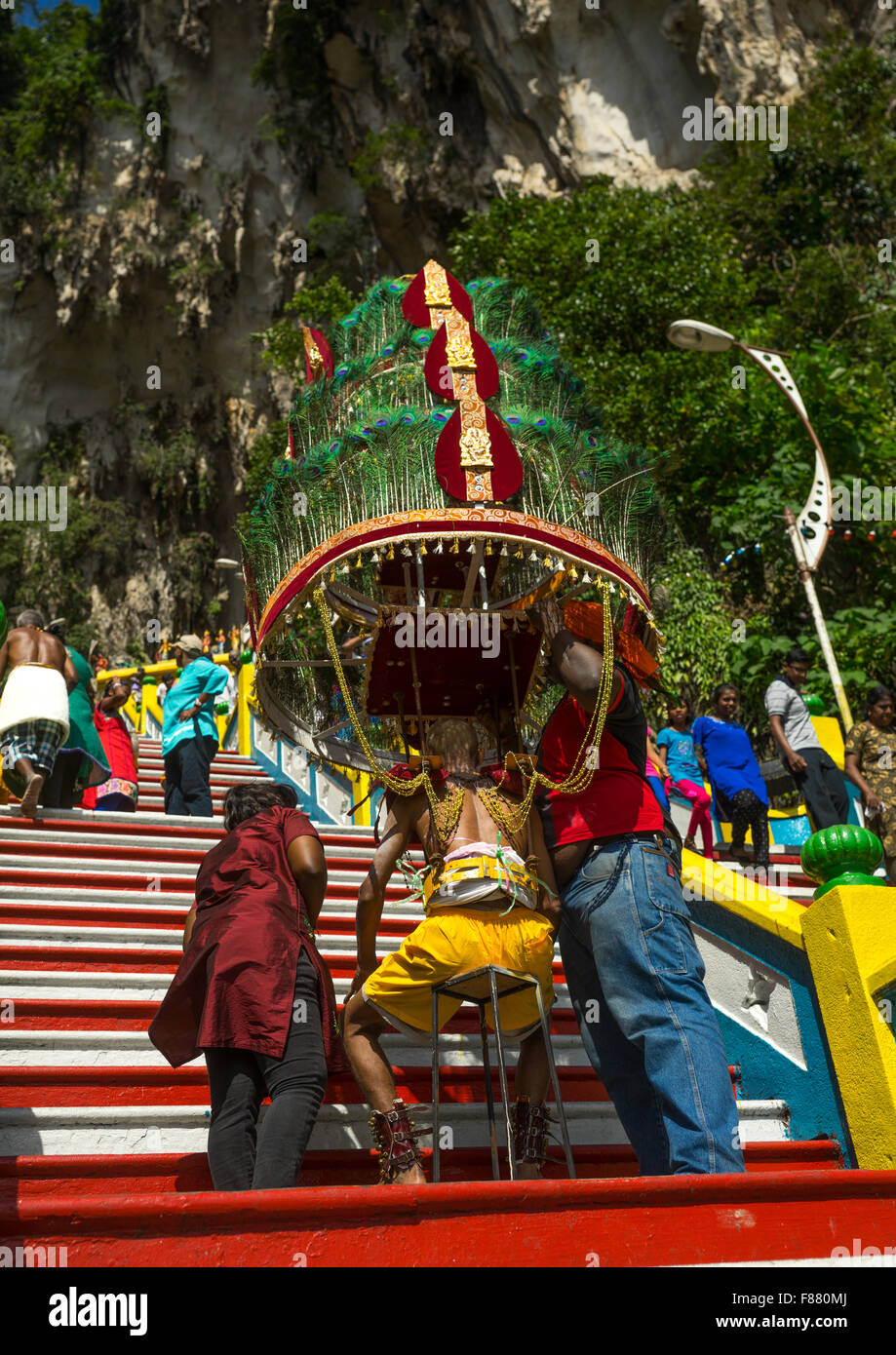 Devotee Kavadi Bearer Climbing Stairs At Thaipusam Hindu Religious ...