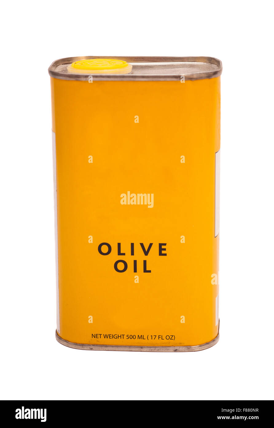 Yellow small tin of olive oil Stock Photo - Alamy