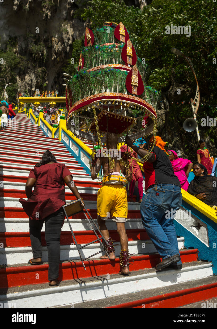 Devotee Kavadi Bearer Climbing Stairs At Thaipusam Hindu Religious ...