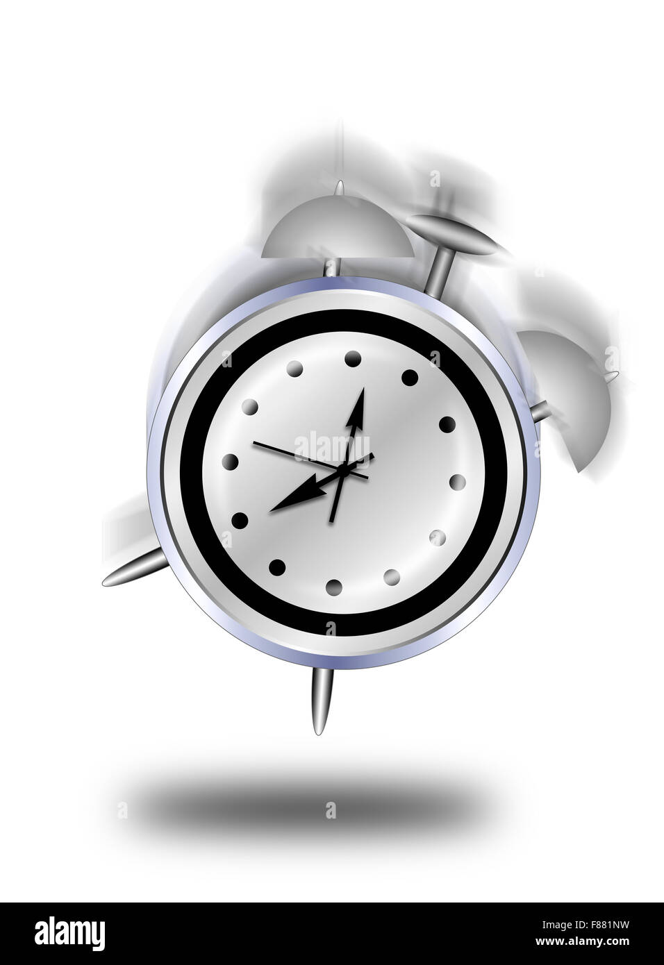 Abstract illustration of a classic alarm clock ringing on white ...