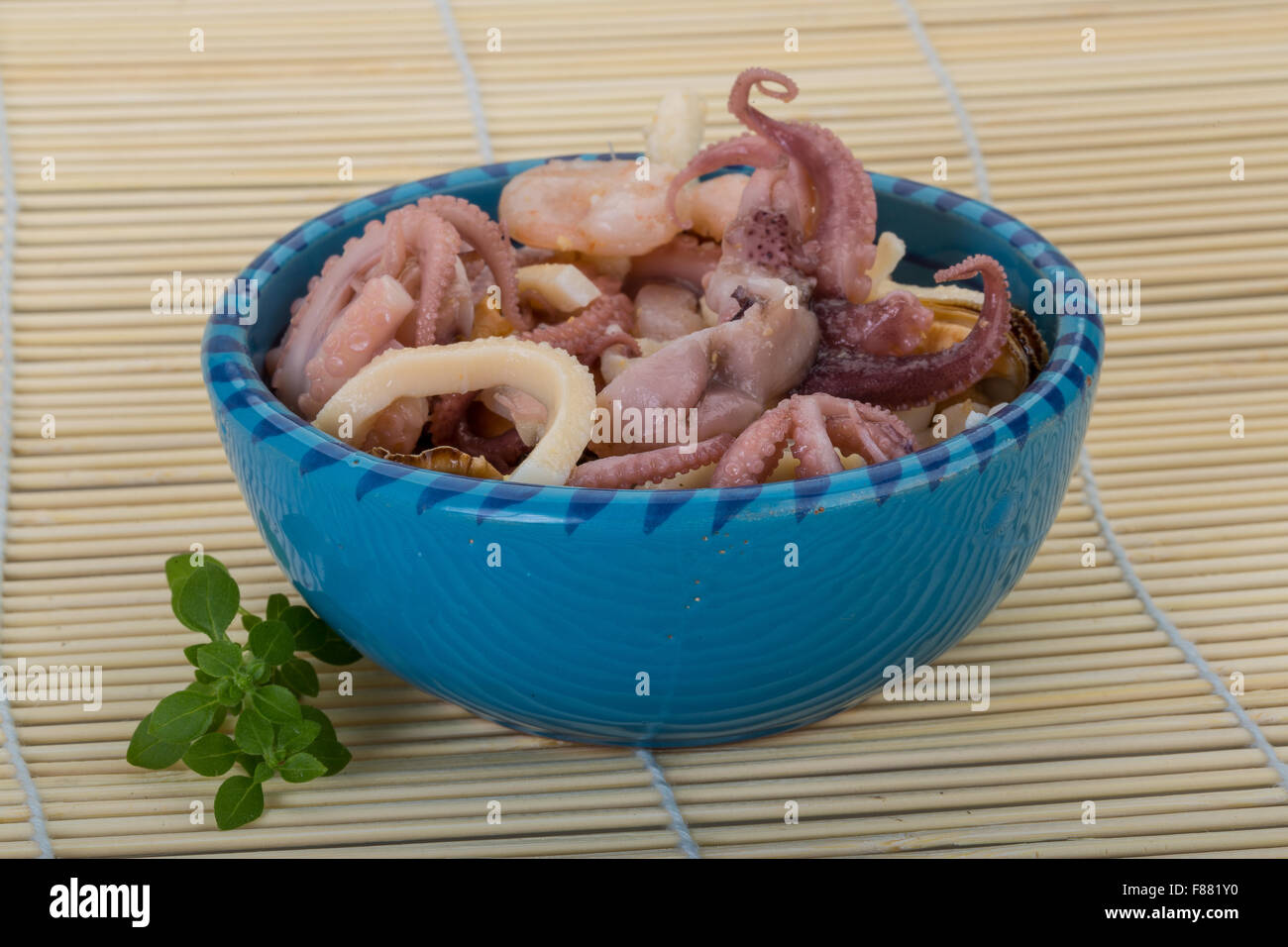 Seafood cocktail with octopus, shrimp, calamari and mussel Stock Photo ...