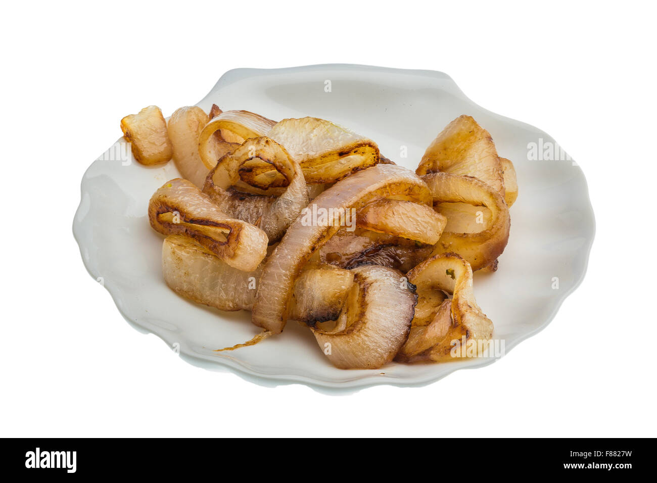 Fried gold onion snack isolated Stock Photo - Alamy