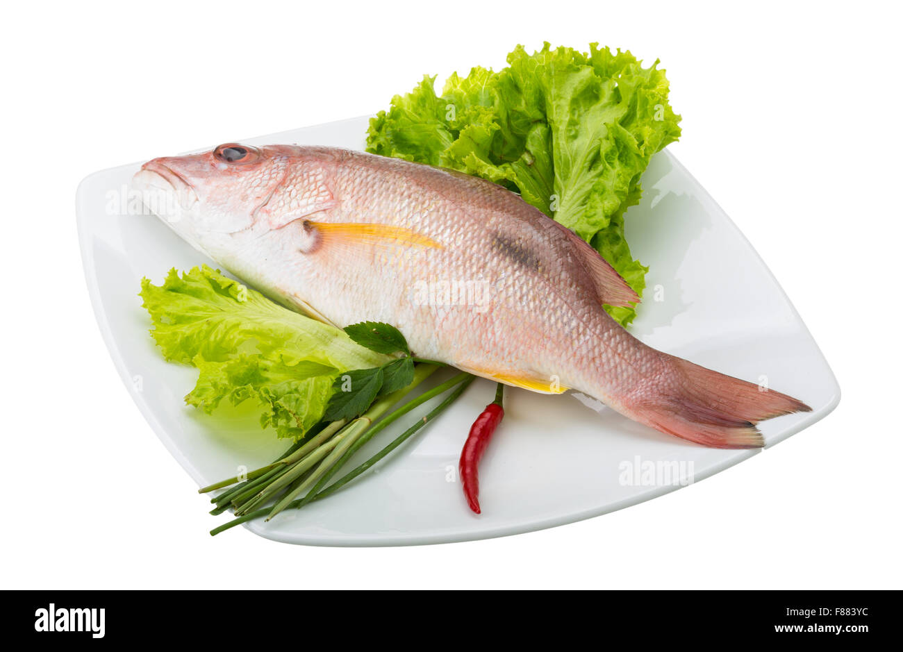 Raw red snapper with salad leaves Stock Photo - Alamy