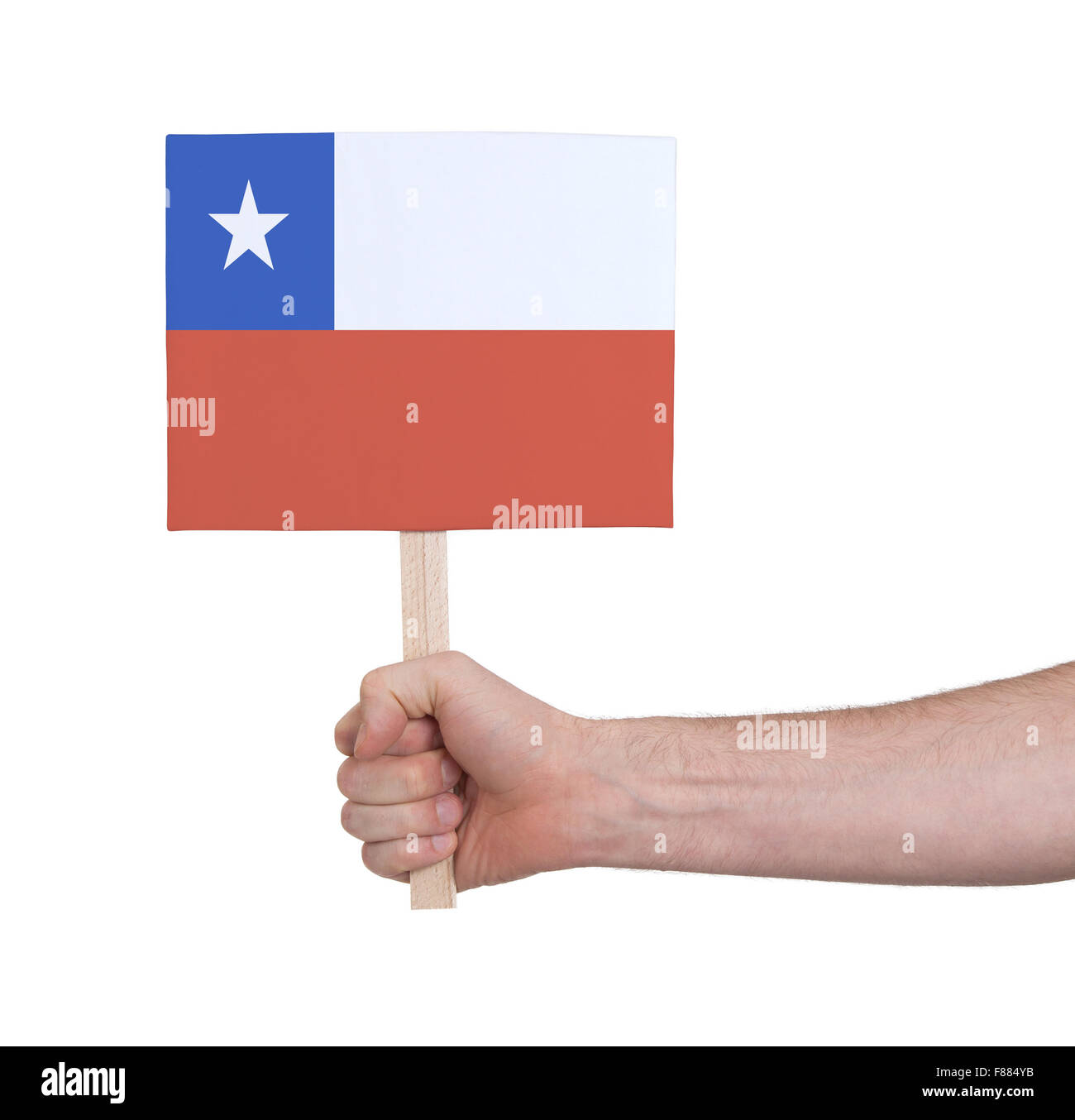 Hand holding small card, isolated on white - Flag of Chile Stock Photo ...