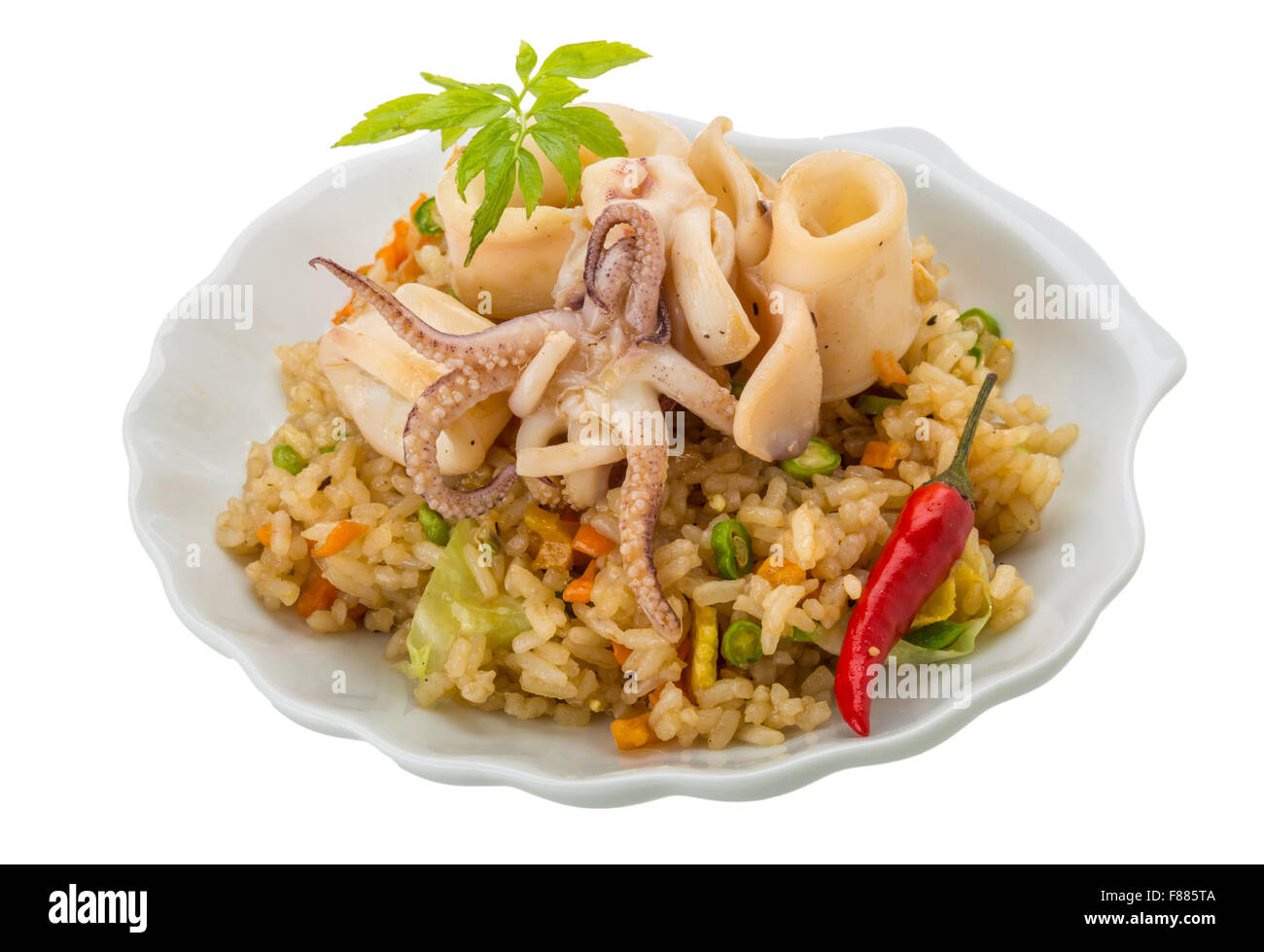 Fried rice with calamari - asian food Stock Photo - Alamy