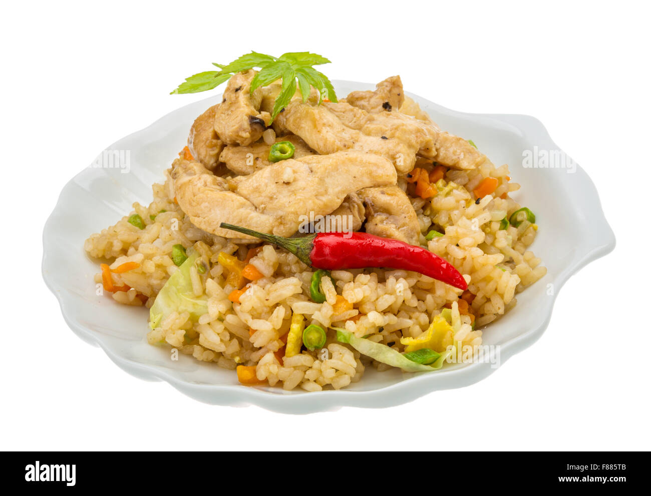 Fried rice with chicken - traditional asian food Stock Photo - Alamy