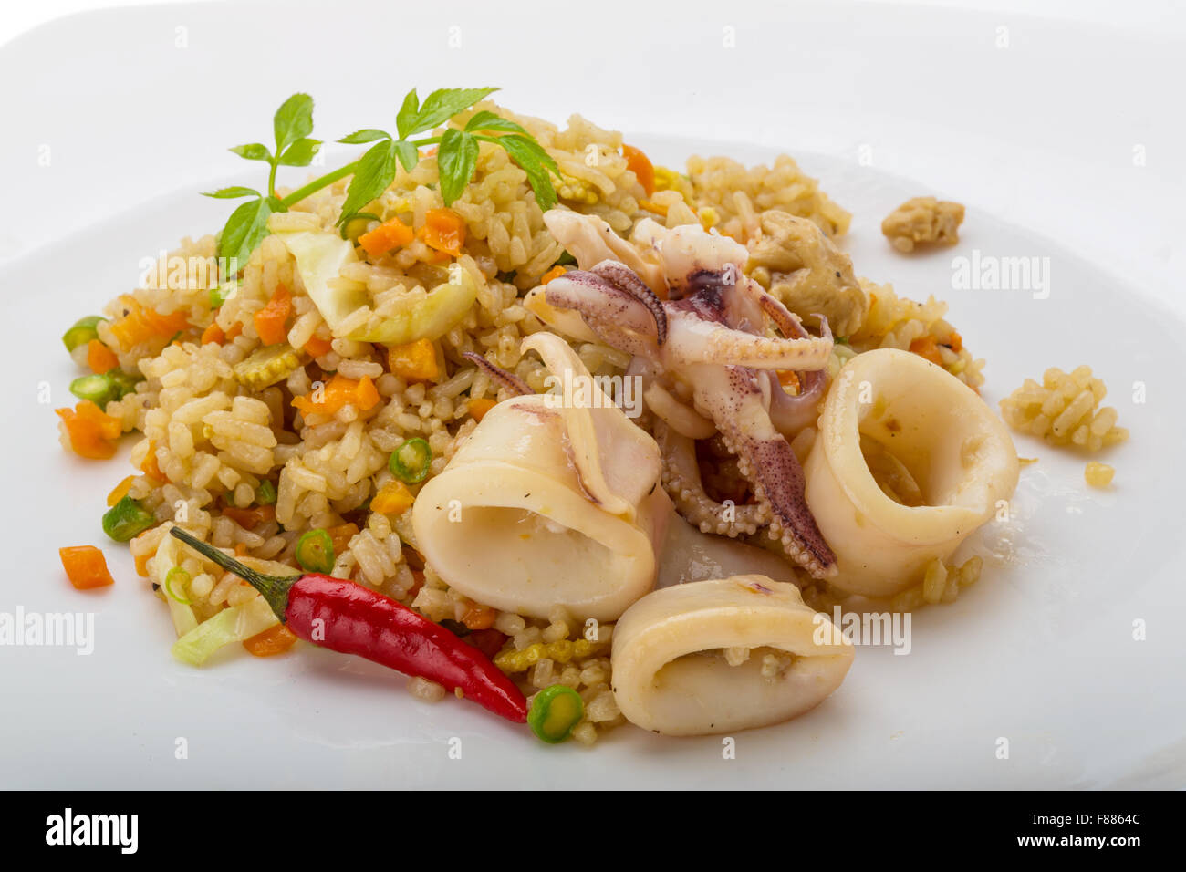 Fried rice with calamari - asian food Stock Photo - Alamy