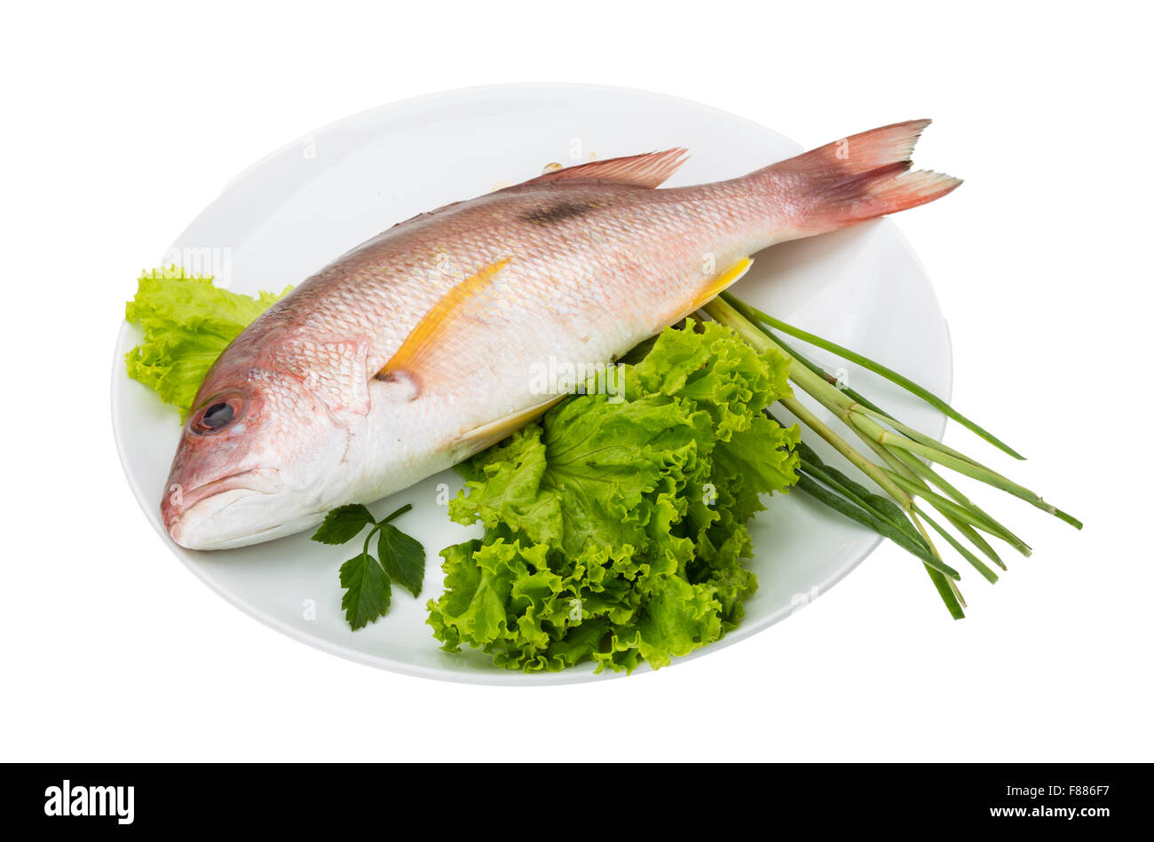 Raw red snapper with salad leaves Stock Photo - Alamy