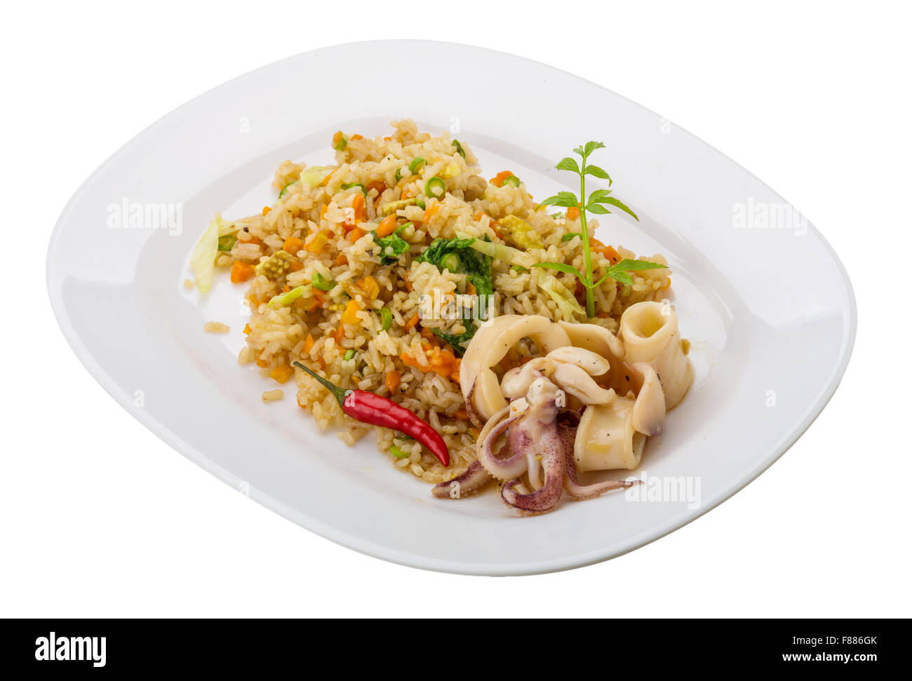 Fried rice with calamari - asian food Stock Photo - Alamy