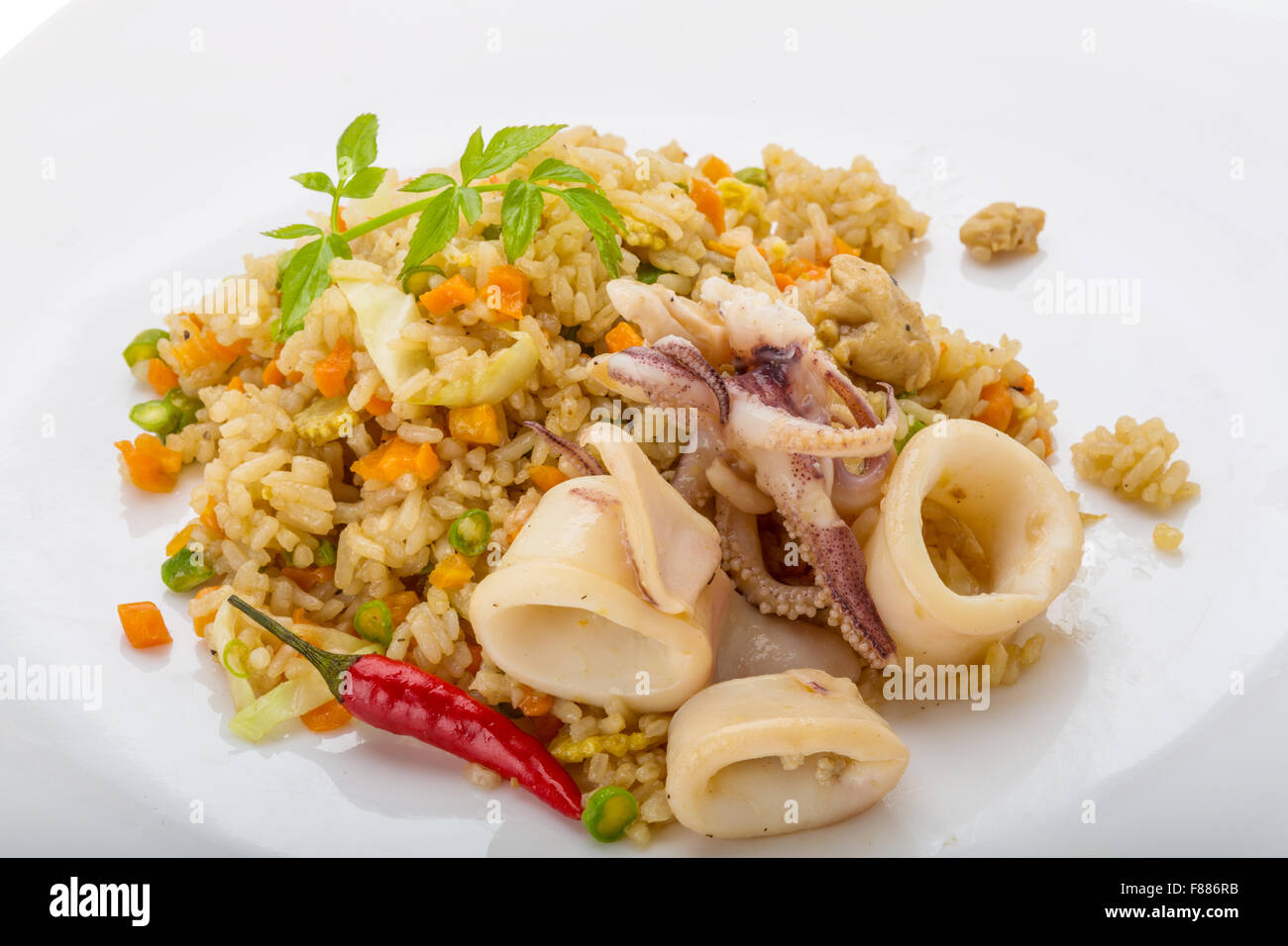 Fried rice with calamari - asian food Stock Photo - Alamy