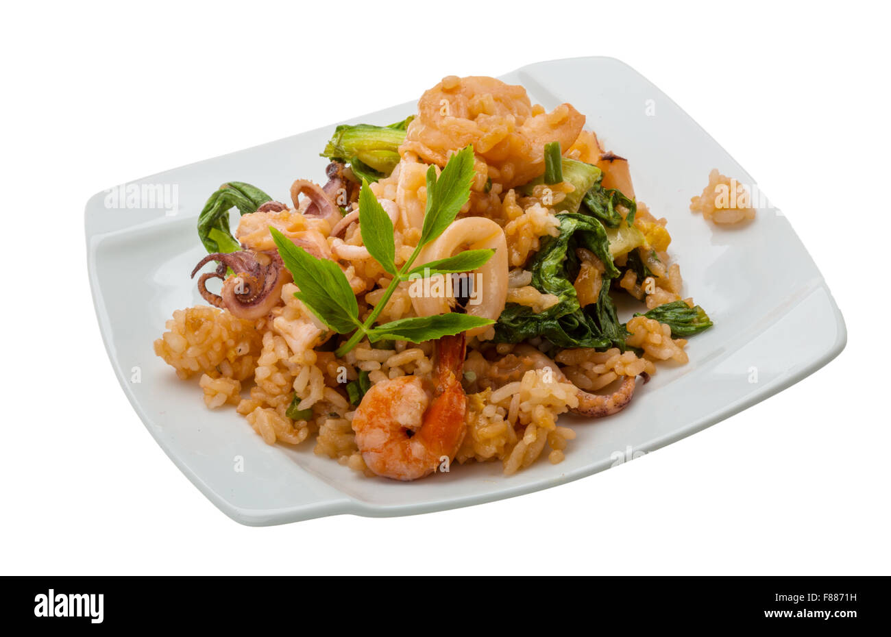 Rice with seafood isolated on white Stock Photo - Alamy
