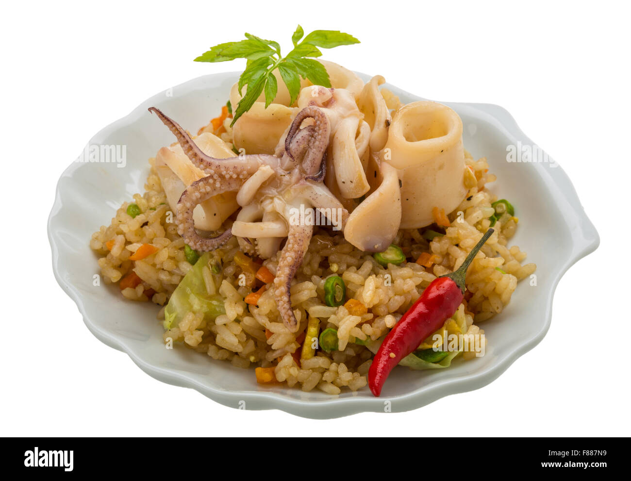 Fried rice with calamari - asian food Stock Photo - Alamy
