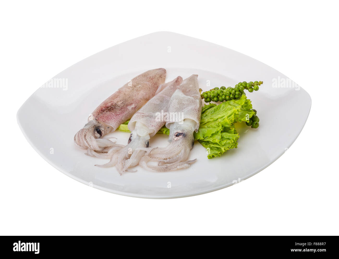 Raw calamari isolated on white background Stock Photo - Alamy