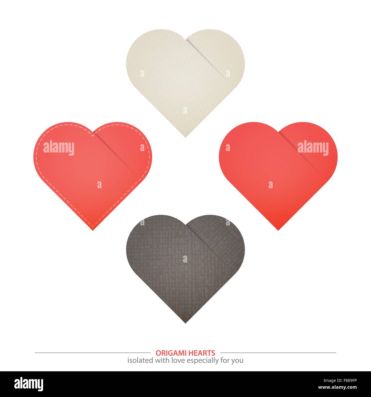 set of origami style paper heart icons isolated on white background ...